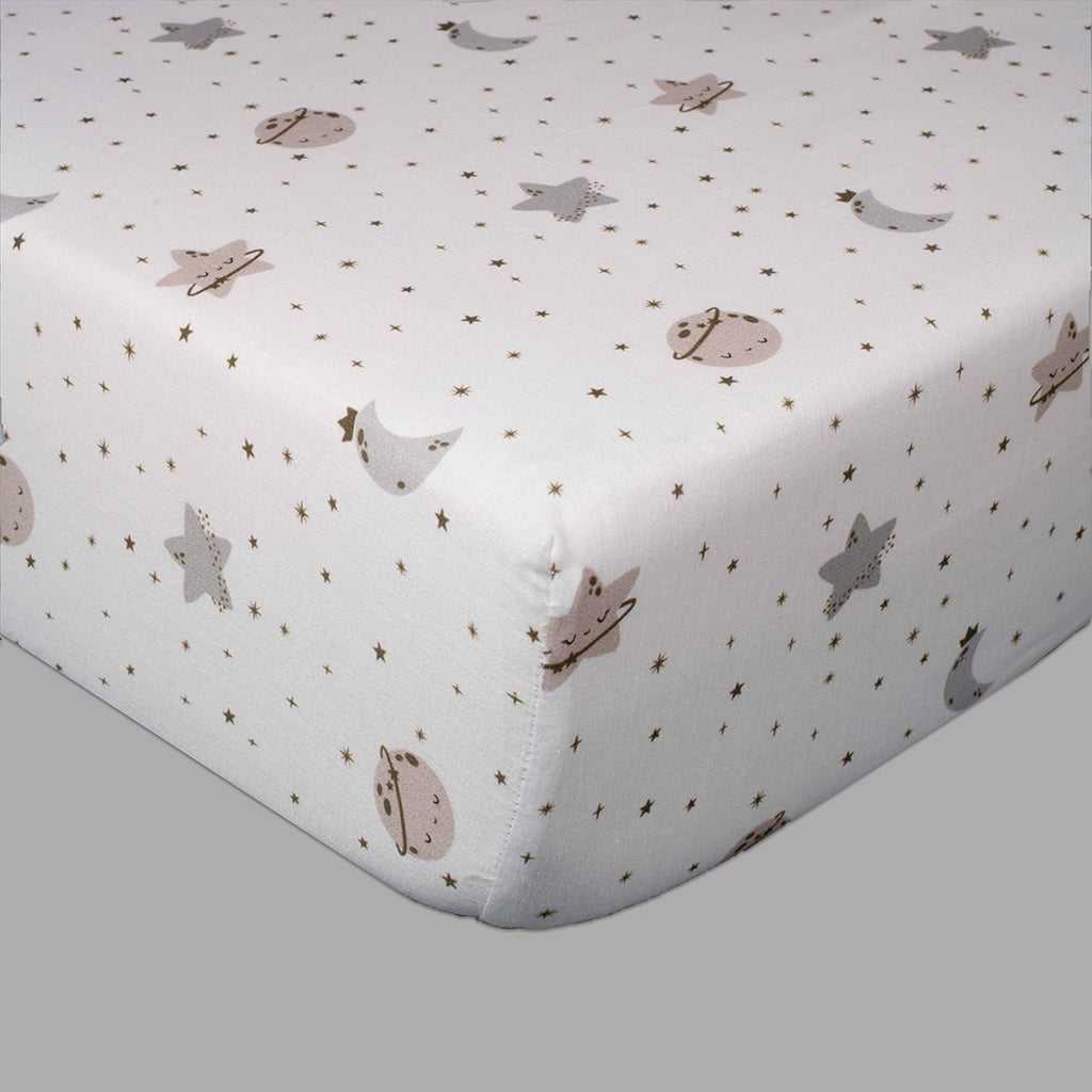 Organic Fitted Cot Sheet- Moon & Stars – Popup Kids
