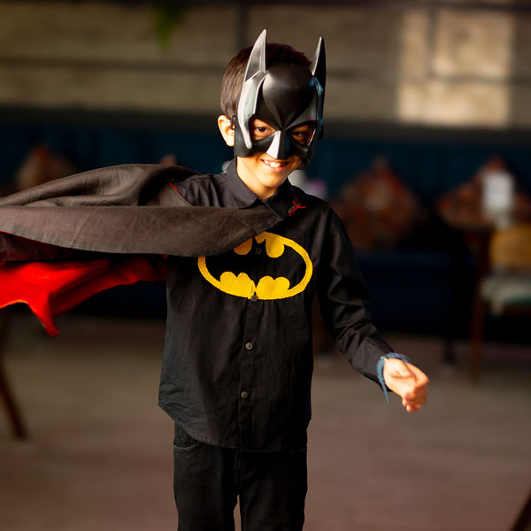 Bat Superhero Chest Icon Embroidered Organic Cotton Shirt - Black ...