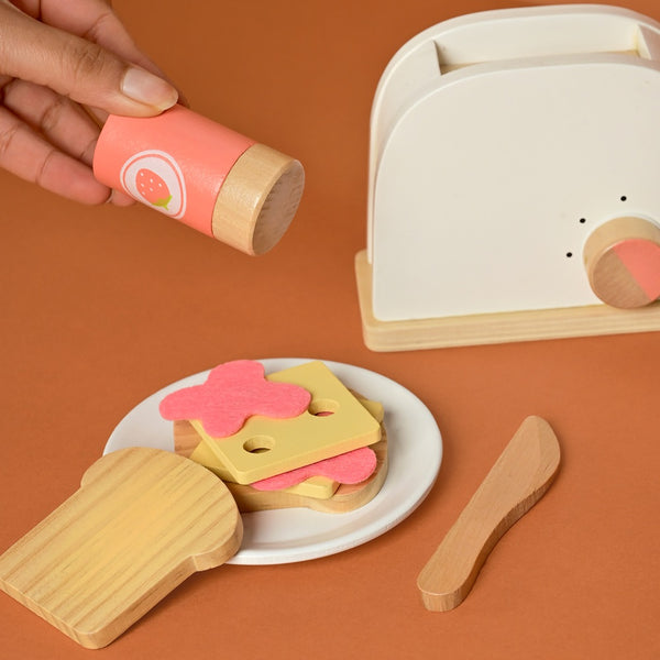 Little Toasty Toy Kitchen Wooden Pop-Up Toaster Play Set 10 Pcs – Popup ...